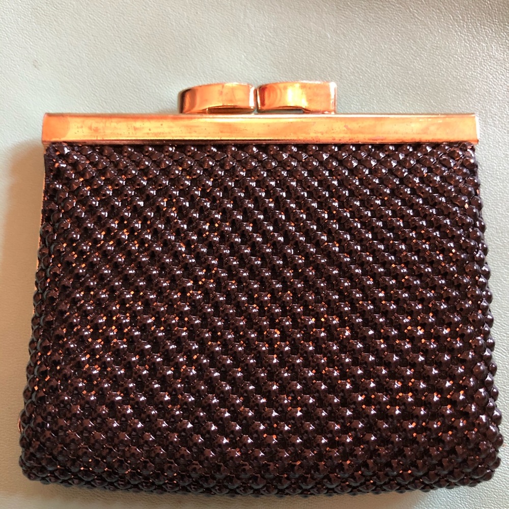 Vintage Mesh Coin Change Purse Black Gold Evc - Gem